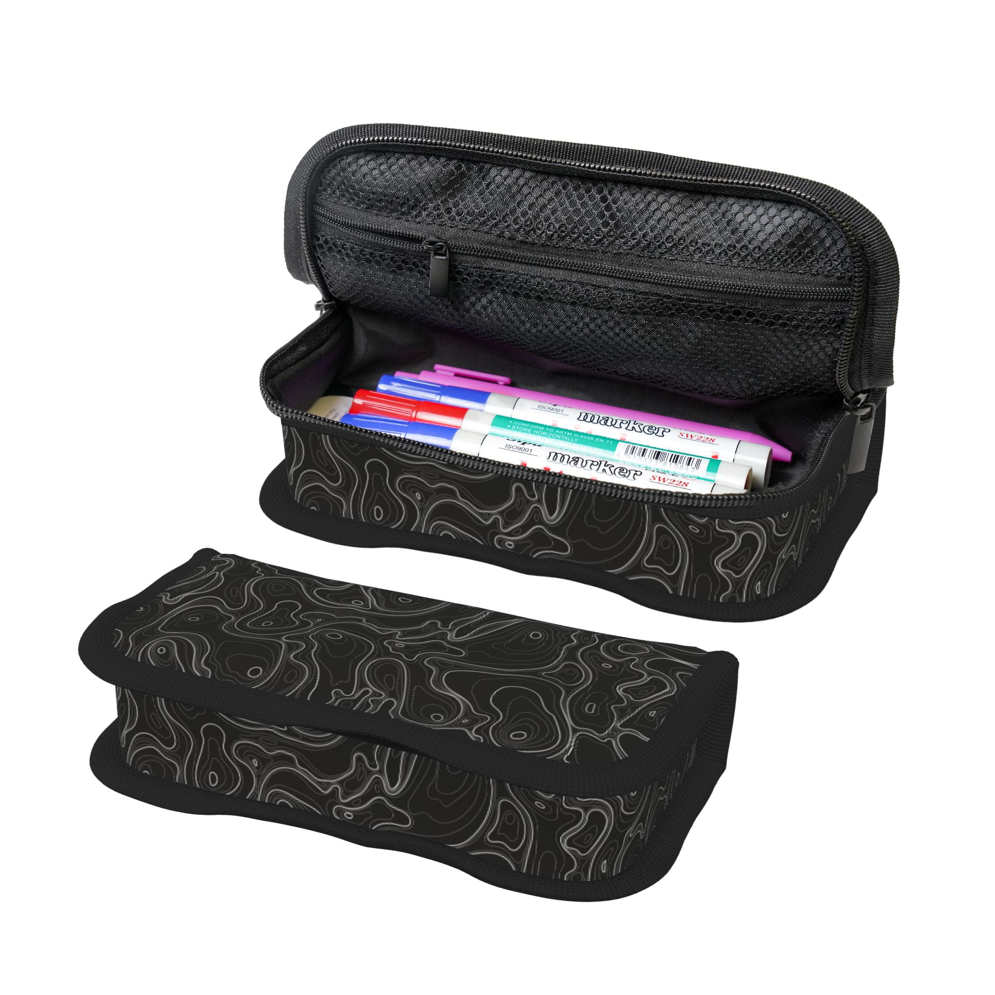 Big Capacity Pencil Case Topographic Map Background Canvas Bag Pen ...