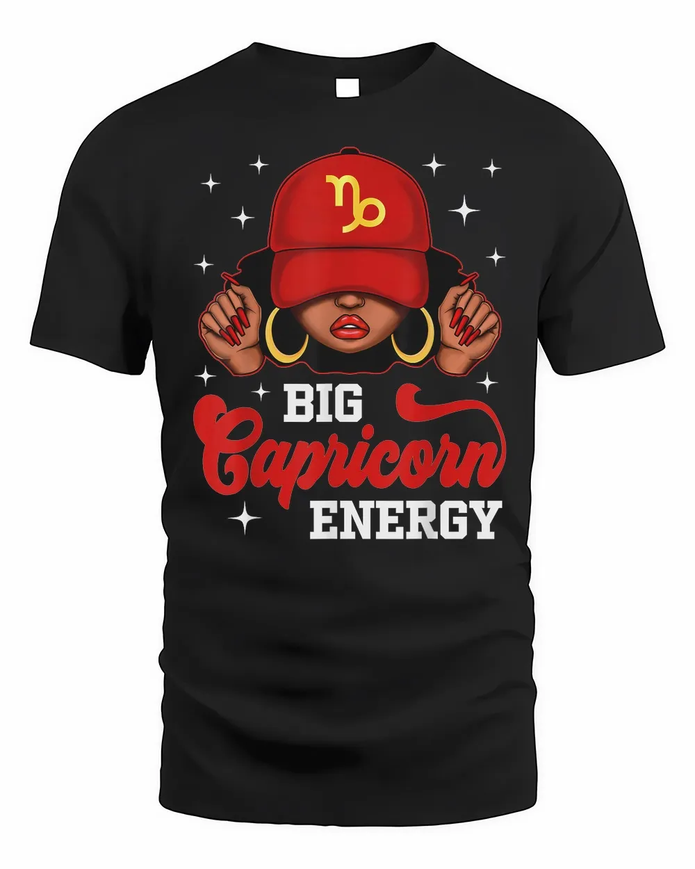Big Capricorn Energy Black Woman with Red Cap Zodiac Shirt - Walmart.com