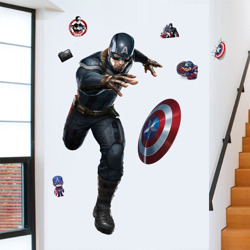 Big Captain America Sticker for Kids Room Wall Decor | Peel and Stick ...