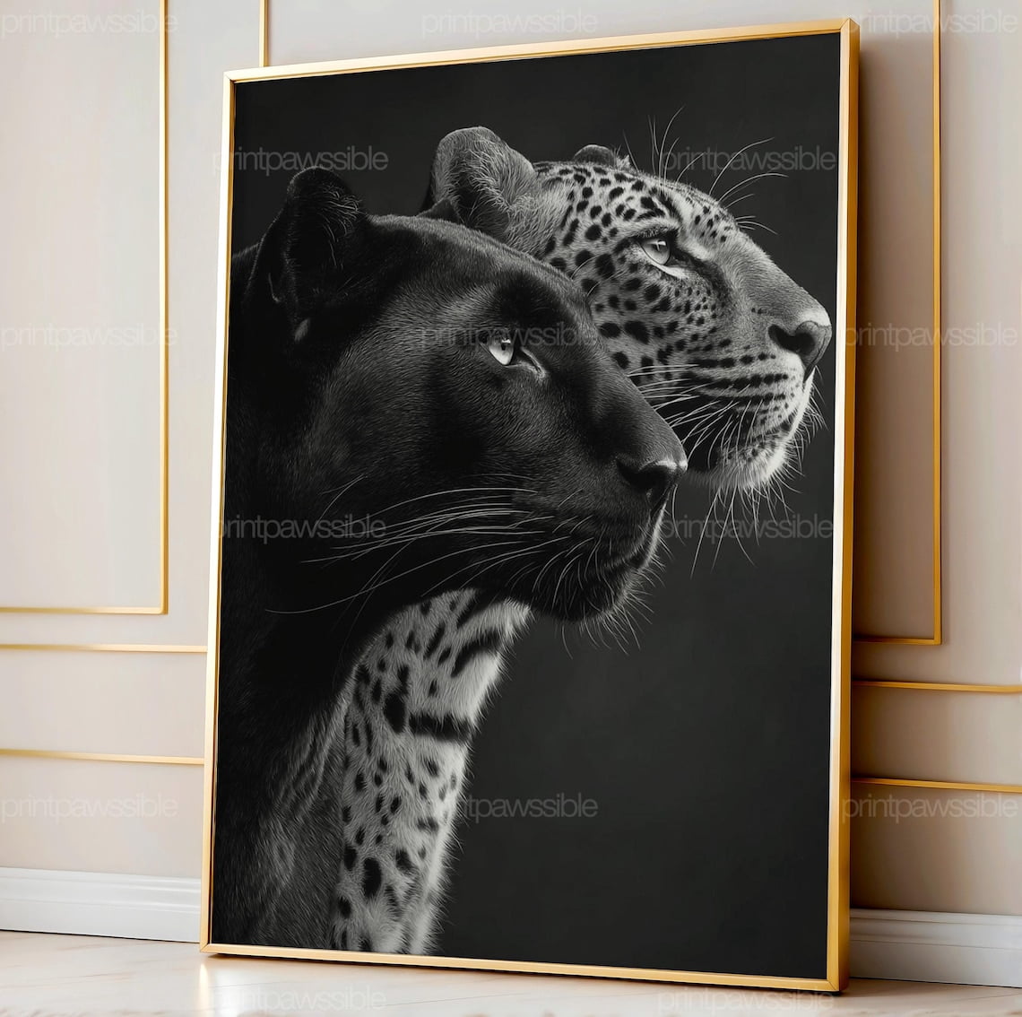 Big Cat Duo Profile Artwork Panther And Jaguar Side View Illustration ...