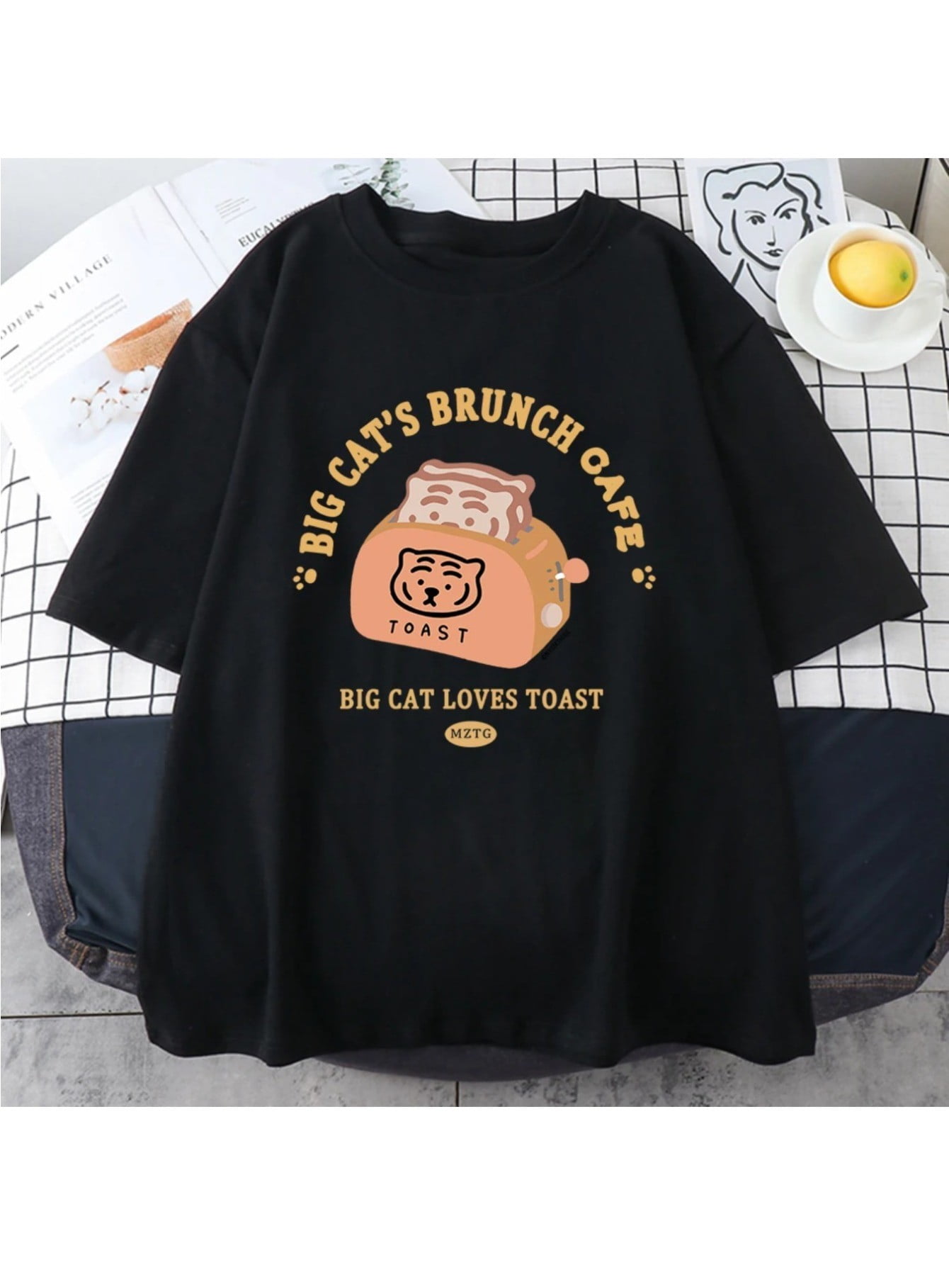 Big Cat Loves Toast" Graphic Tee for Men - 100% Cotton, Casual ...