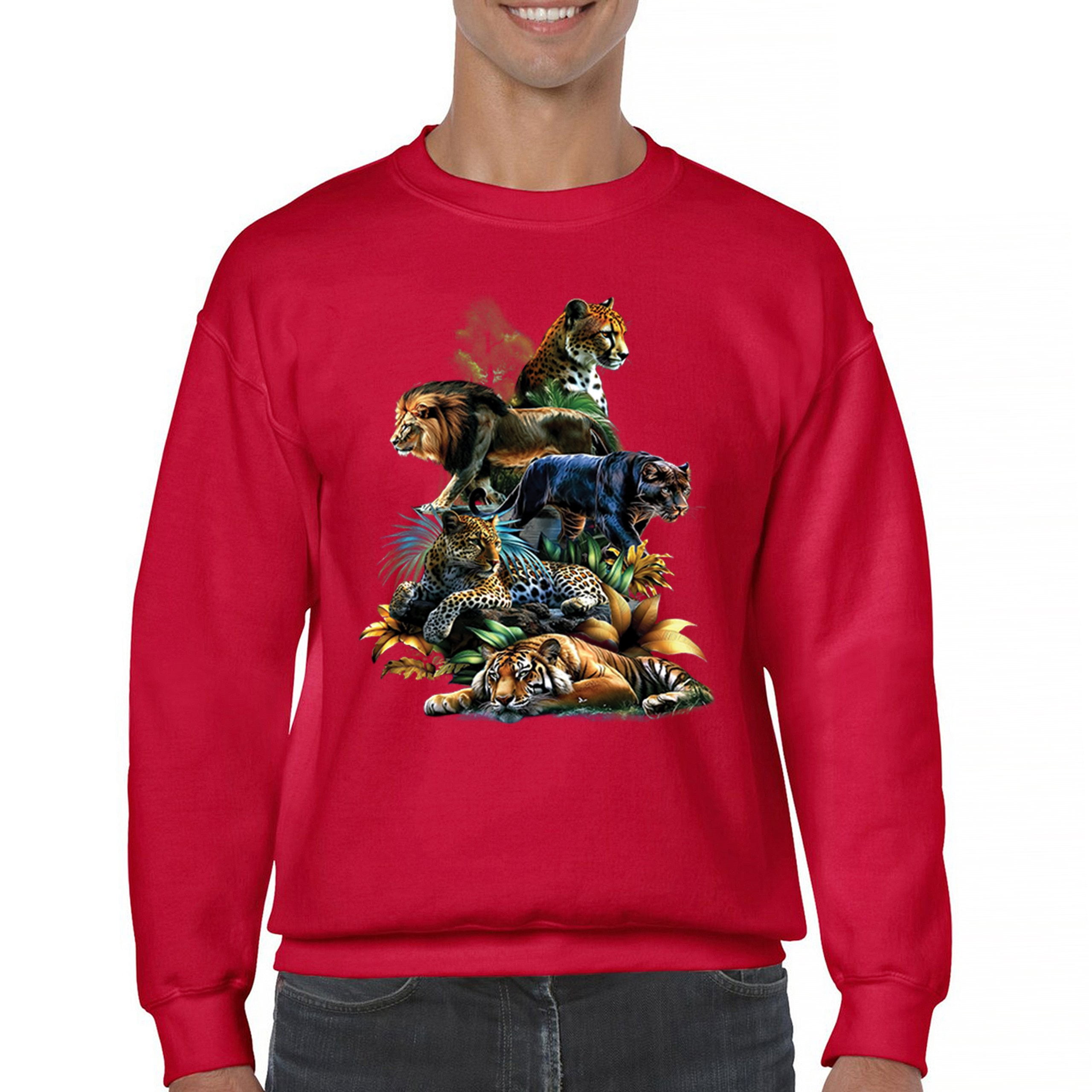 Big Cats Jungle Collage Sweatshirt Lion Tiger Panther Leopard Wild ...