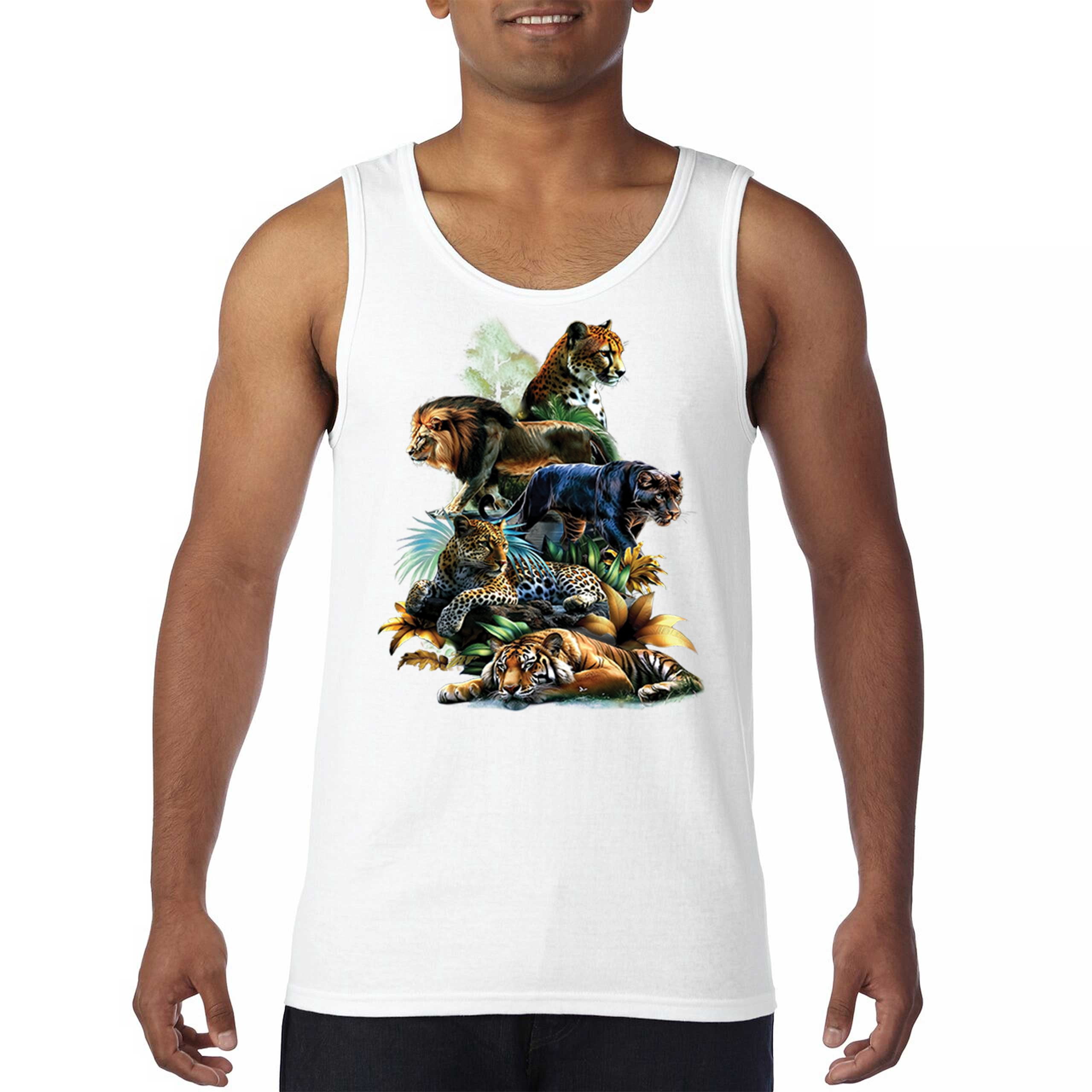 Big Cats Jungle Collage Tank Top Lion Tiger Panther Leopard Wild Animal ...