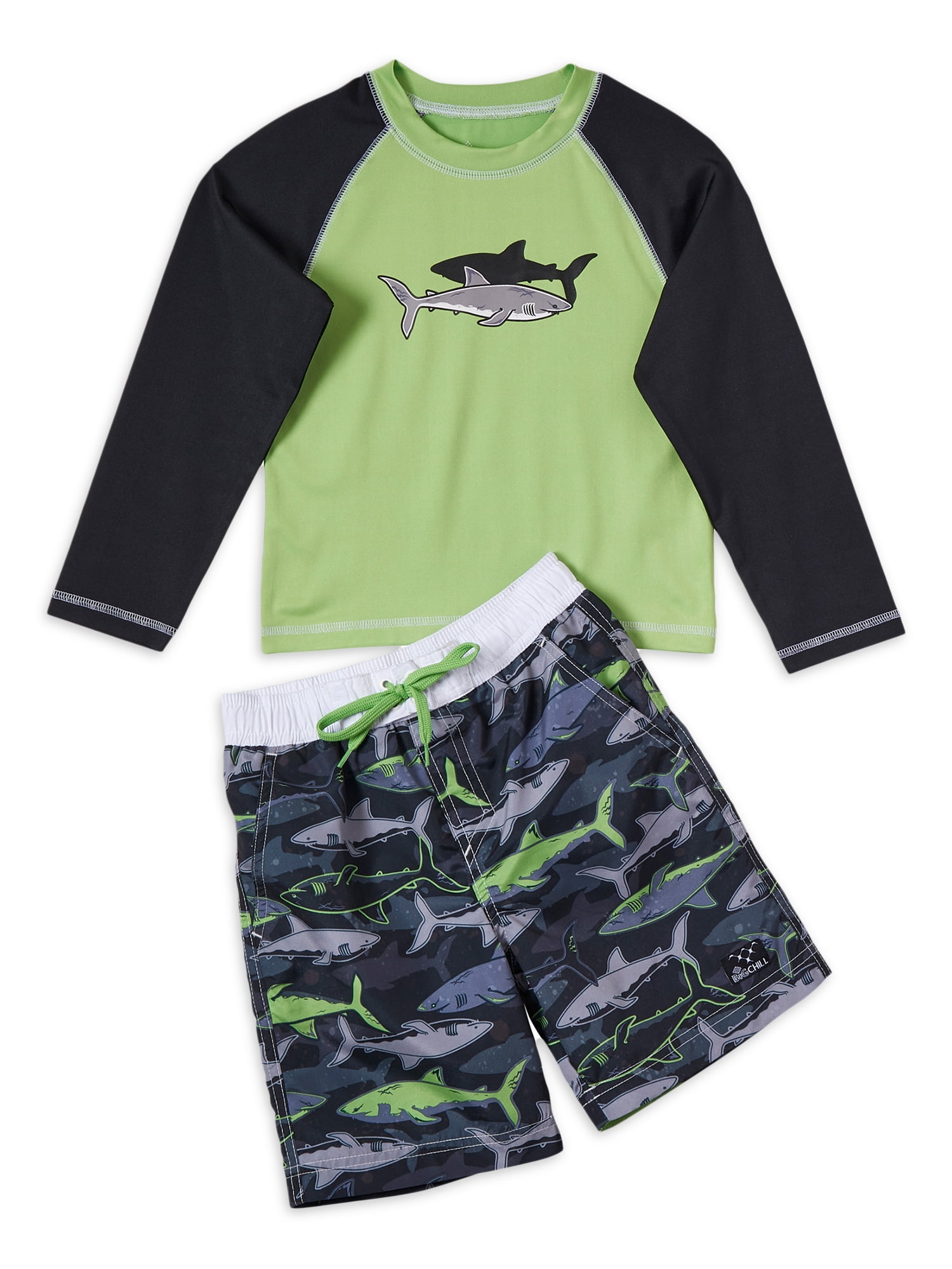 Big Chill Boys 2 Piece Sharks Long Sleeve Rash Guard and Trunks Set ...