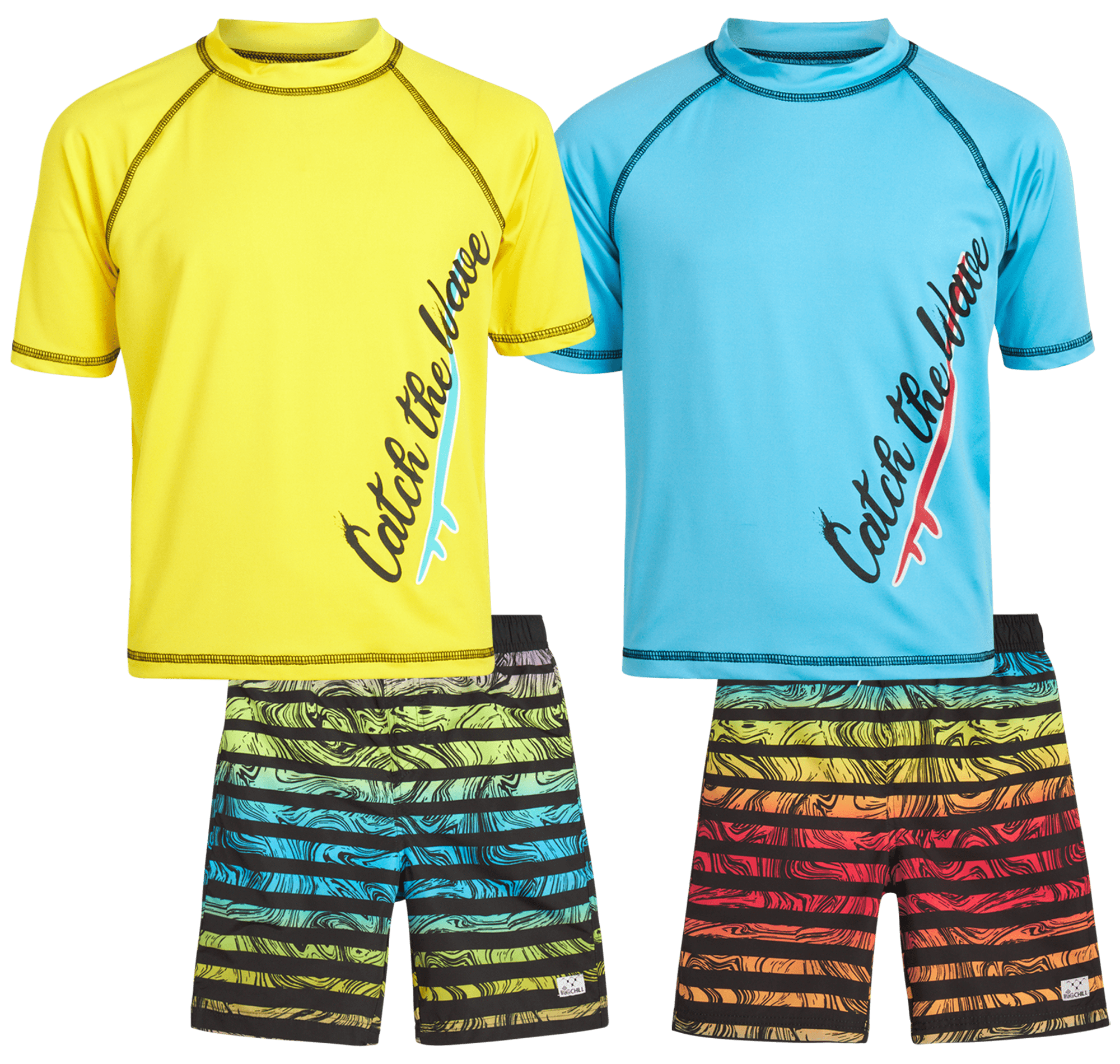 Big Chill Boys' Rash Guard Set - 2 Pack UPF 50+ Short Sleeve Swim Shirt ...