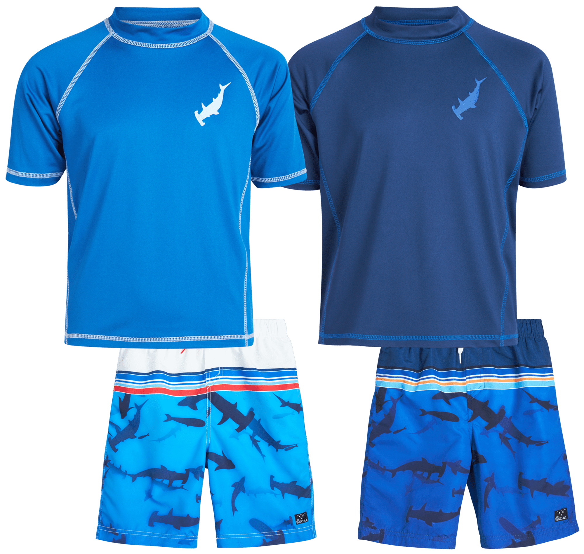 Big Chill Boys' Rash Guard Set - 2 Pack UPF 50+ Short Sleeve Swim Shirt ...
