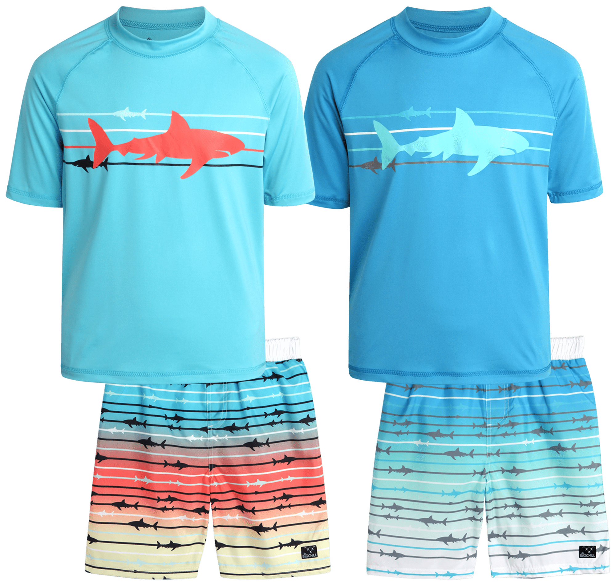 Big Chill Boys' Rash Guard Set - 2 Pack UPF 50+ Short Sleeve Swim Shirt ...