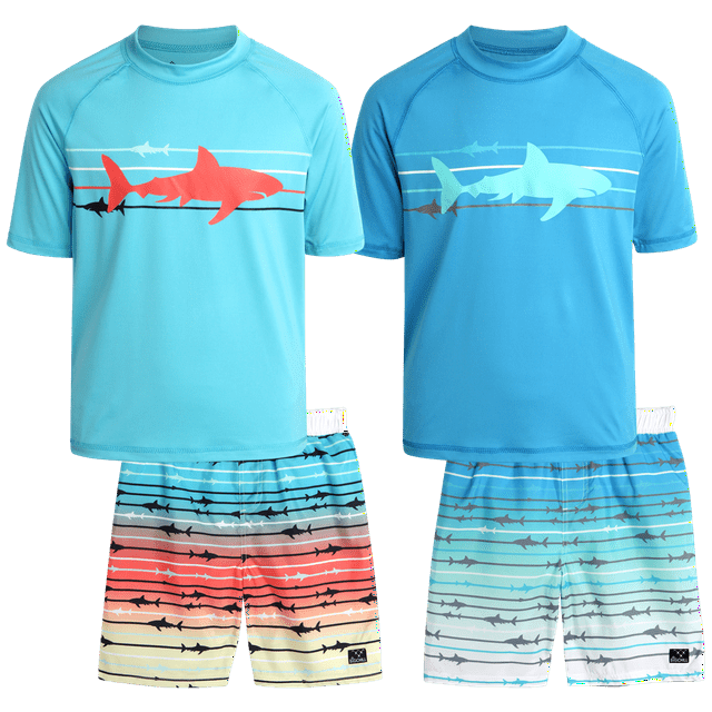 Big Chill Boys' Rash Guard Set - 2 Pack UPF 50+ Short Sleeve Swim Shirt ...