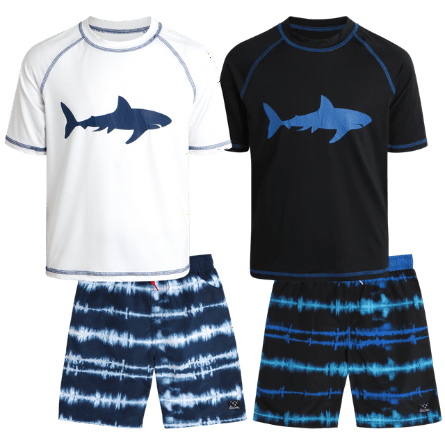 Big Chill Boys' Rash Guard Set - 2 Pack UPF 50+ Short Sleeve Swim Shirt ...