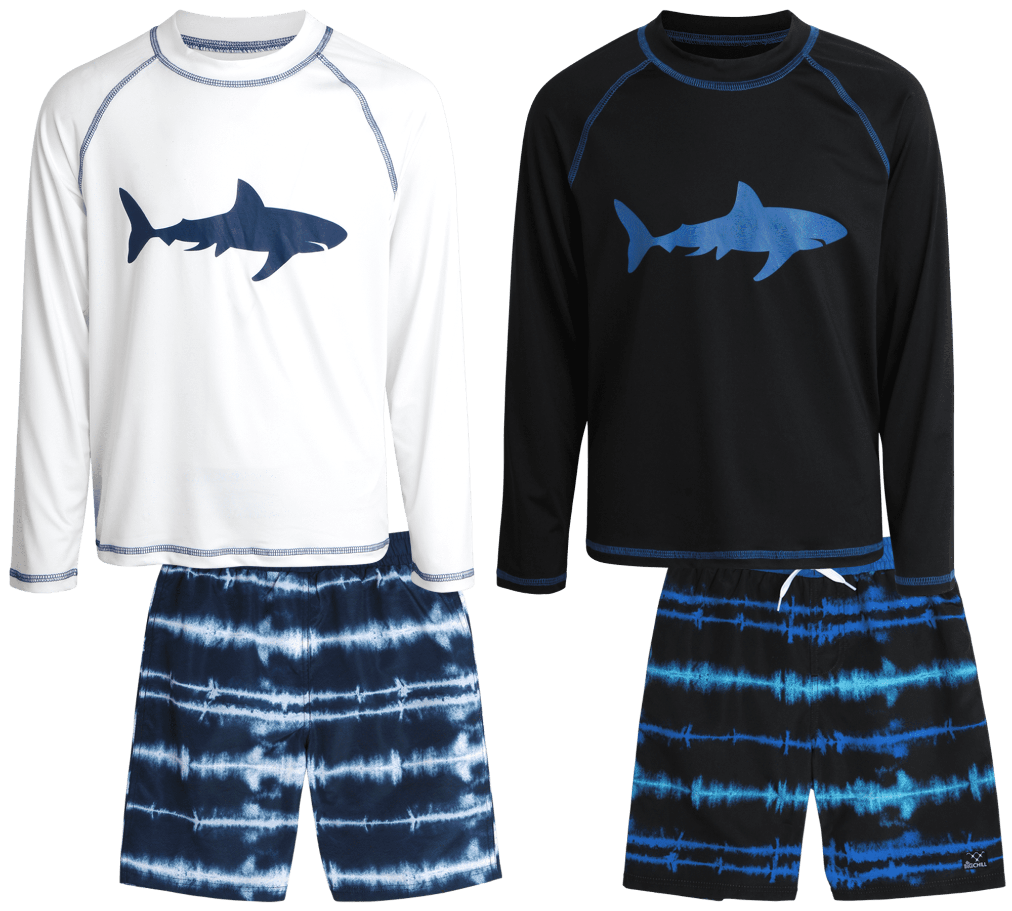 Big Chill Boys' Rash Guard Set - 4-Piece UPF 50+ Long Sleeve Swim Shirt ...