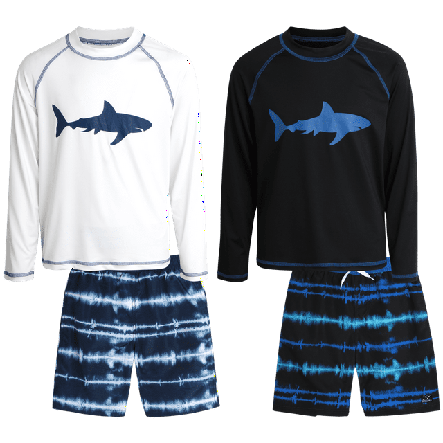 Big Chill Boys' Rash Guard Set - 4-Piece UPF 50+ Long Sleeve Swim Shirt ...
