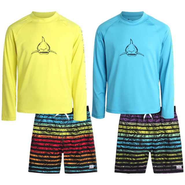 Big Chill Boys' Rash Guard Set - 4-Piece UPF 50+ Long Sleeve Swim Shirt ...