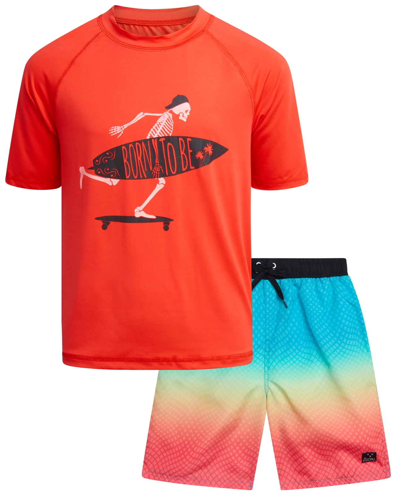 Big Chill Boys' Rash Guard Set - UPF 50+ Short Sleeve Swim Shirt and ...