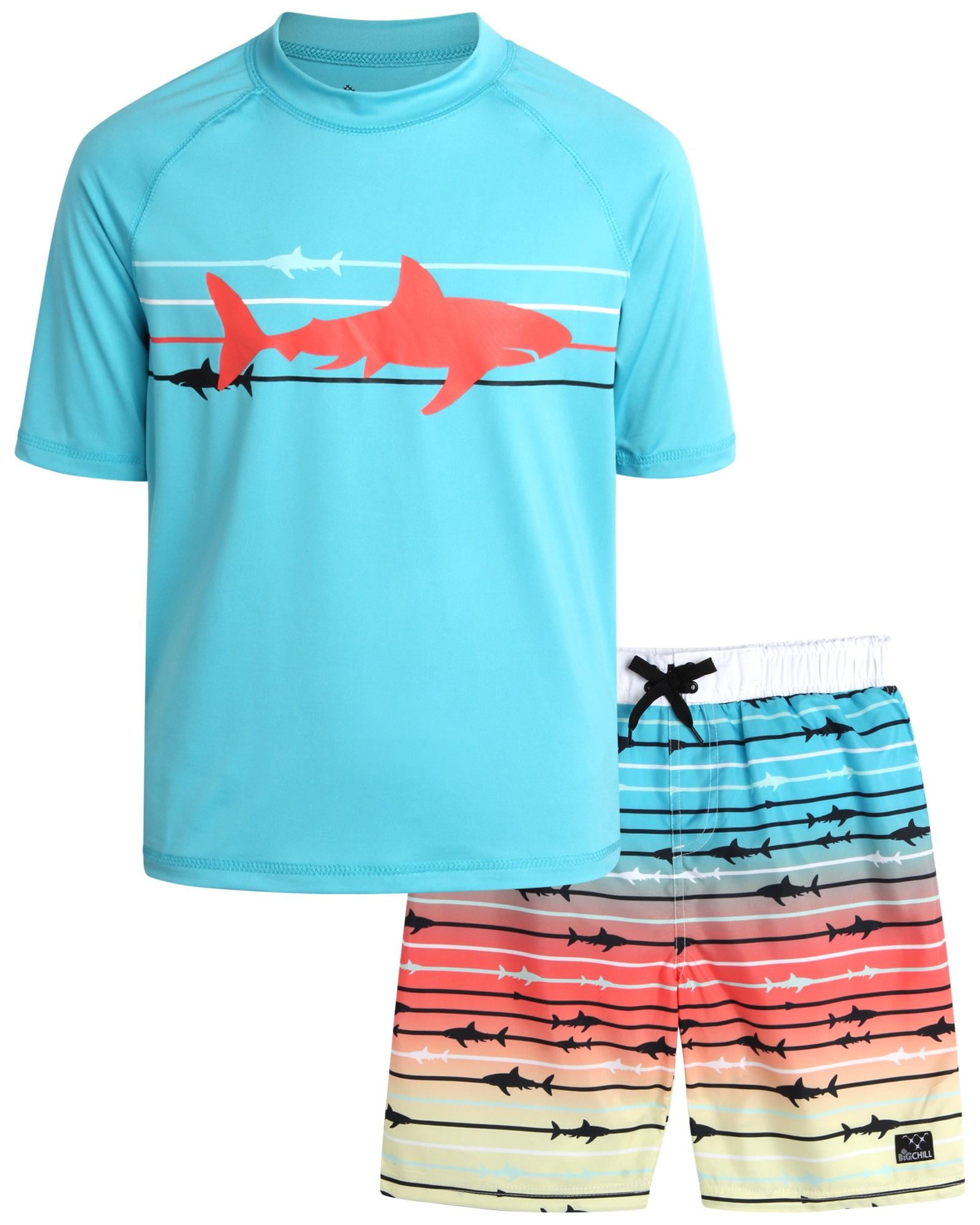 Big Chill Boys' Rash Guard Set - UPF 50+ Short Sleeve Swim Shirt and ...