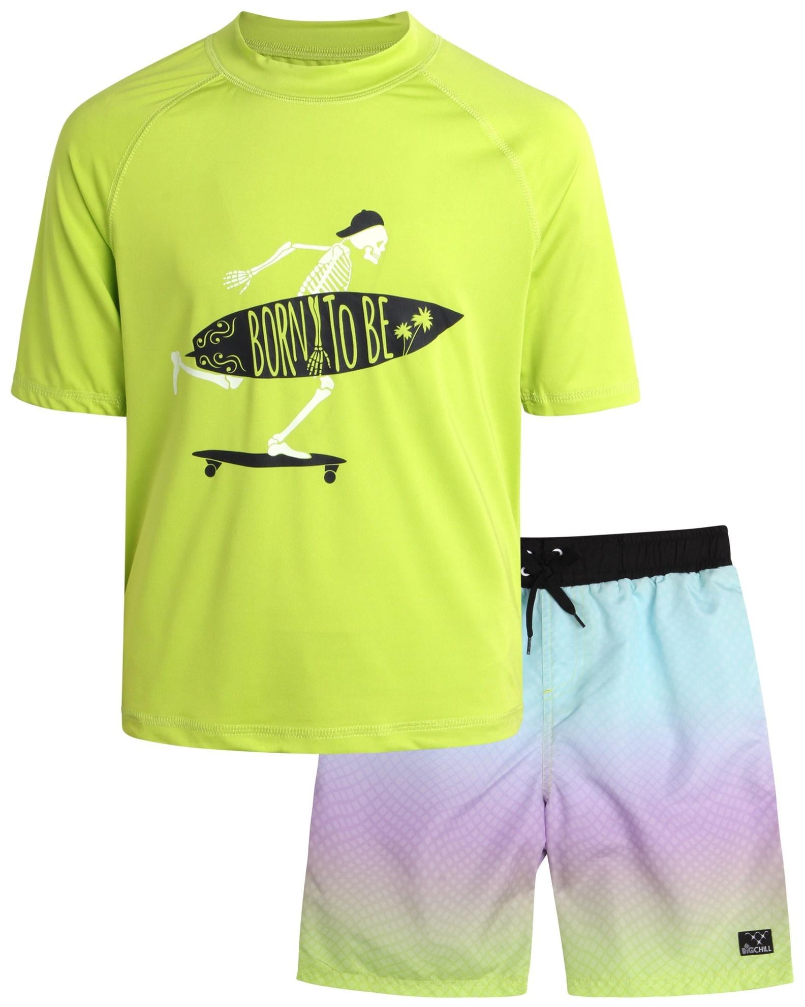 Big Chill Boys' Rash Guard Set, UPF 50+ Short Sleeve Swim Shirt ...