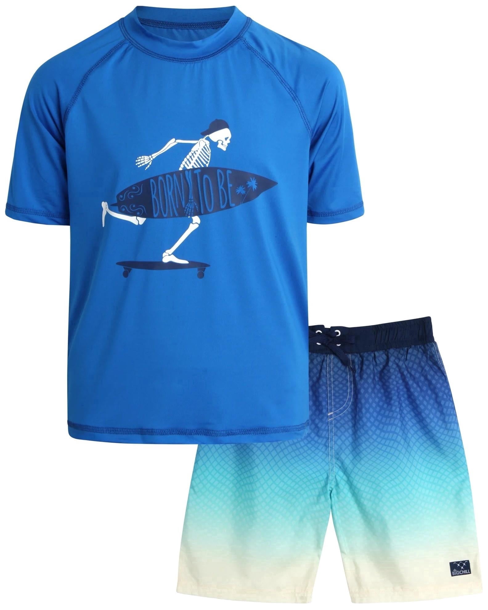 Big Chill Boys' Rash Guard Set with UPF 50+ Short Sleeve Swim Shirt ...