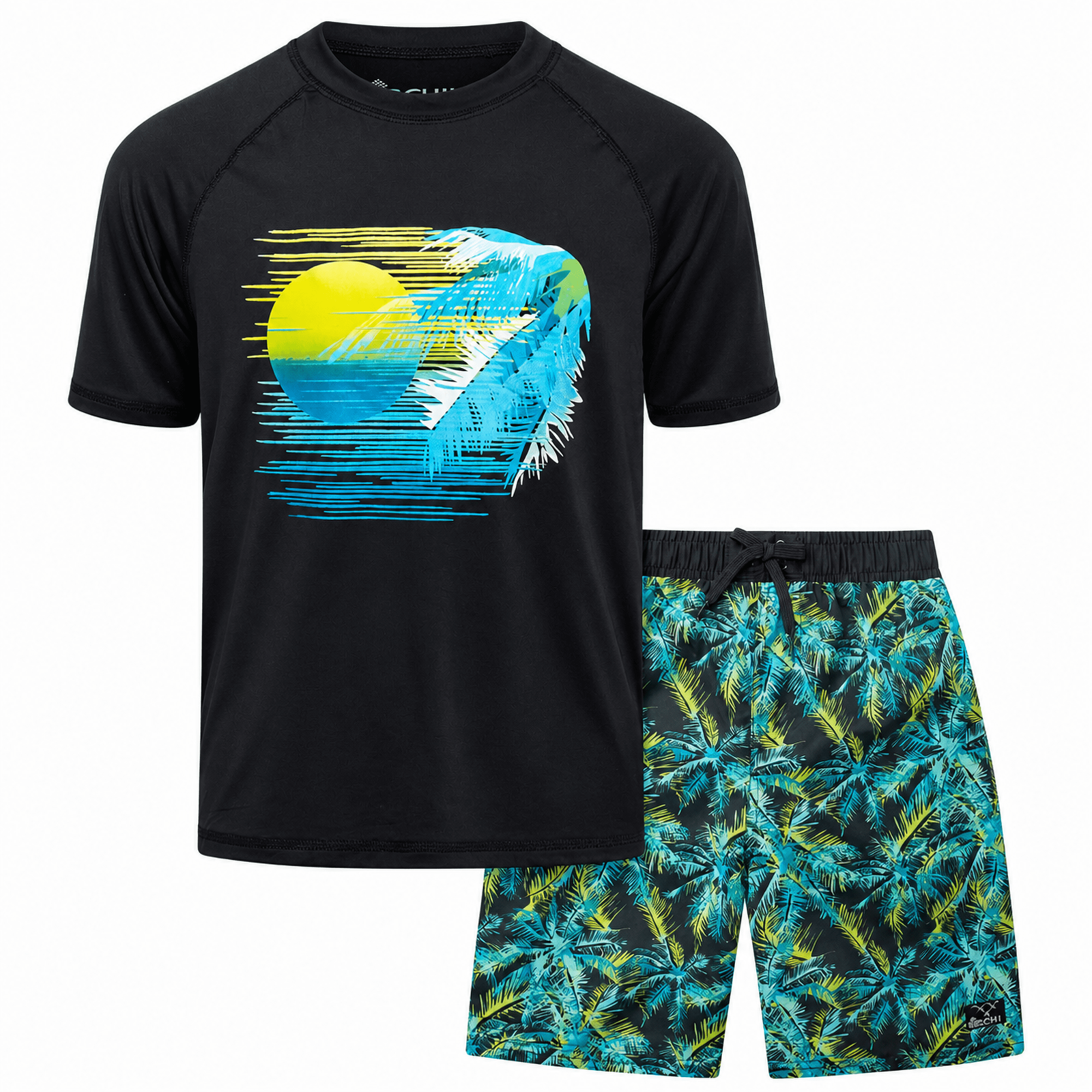 Big Chill Boys Swim Set - UPF50+ Short Sleeve Rash Guard Swim Shirt and ...