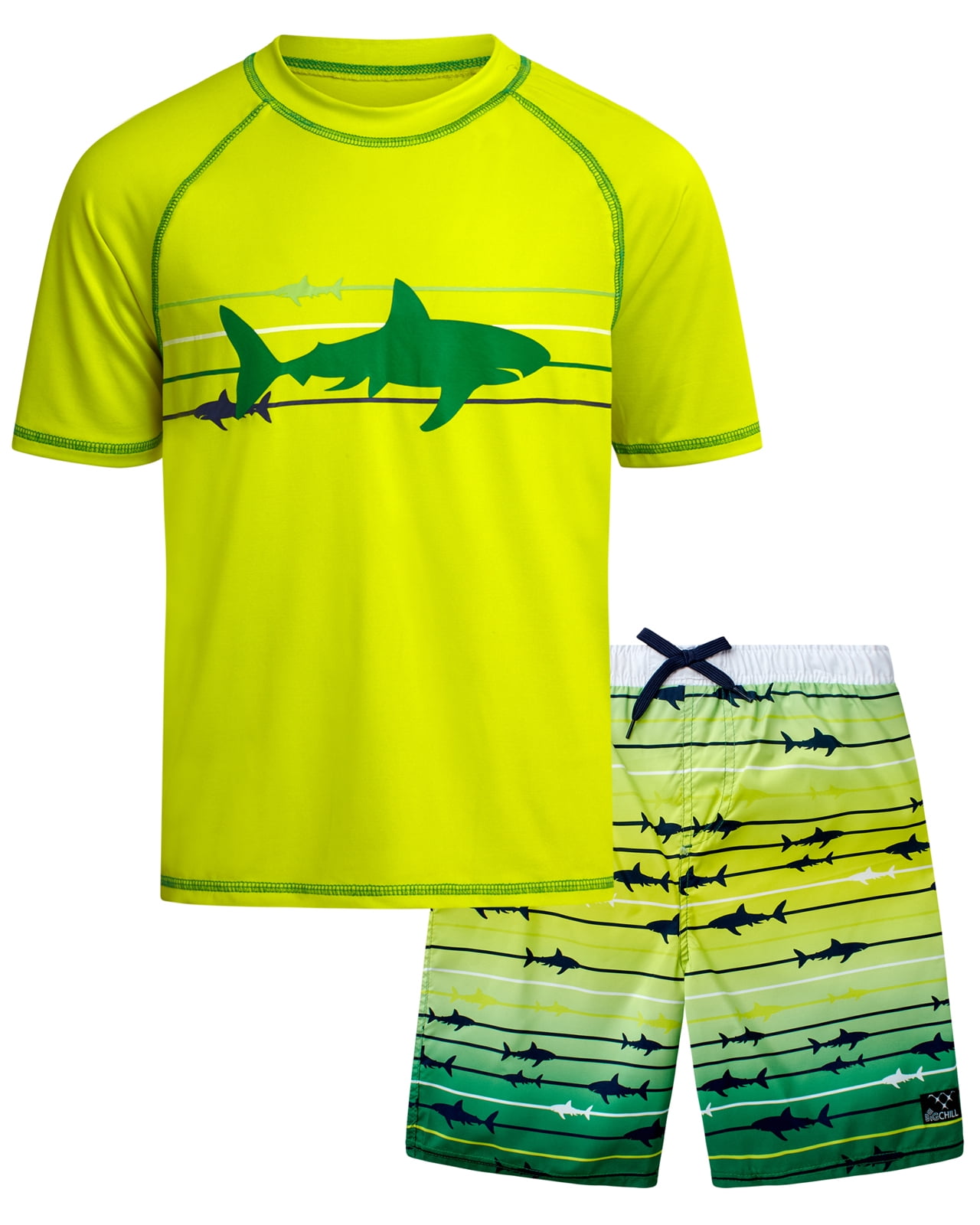 Big Chill Boys' Rash Guard Swimsuit Set, 2-Piece Swim Shirt and Trunks ...