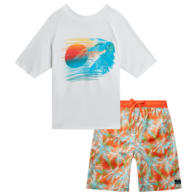 Big Chill Boys' Rash Guard Swimsuit - 2 Piece Rash Guard and Swim ...
