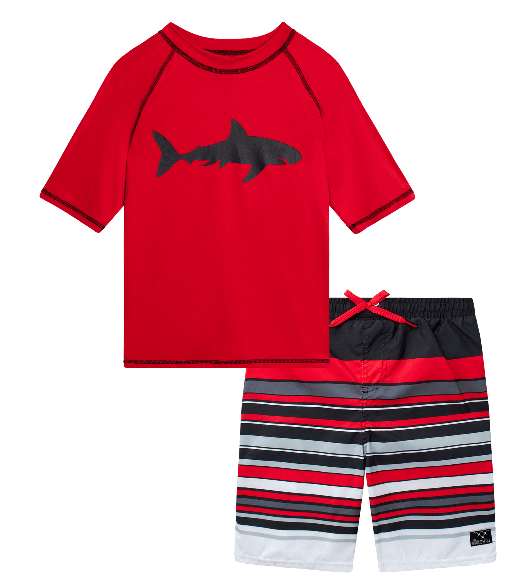 Big Chill Boys' Rash Guard, 2-Piece Swim Set, Sizes 4-12, Shark Graphic ...