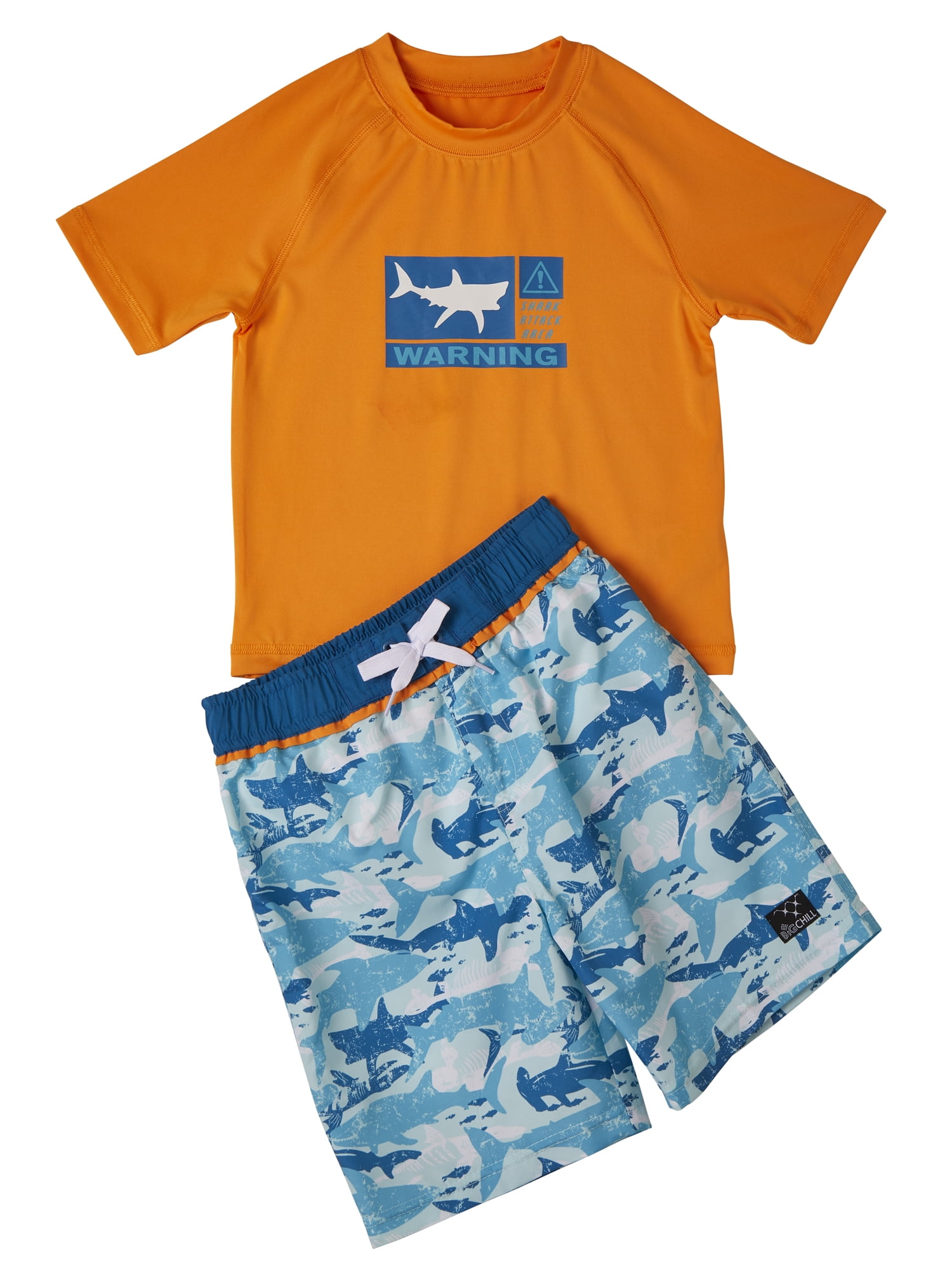 Big Chill Boys Short Sleeve Rashguard and Swim Trunks, 2-Piece Set ...