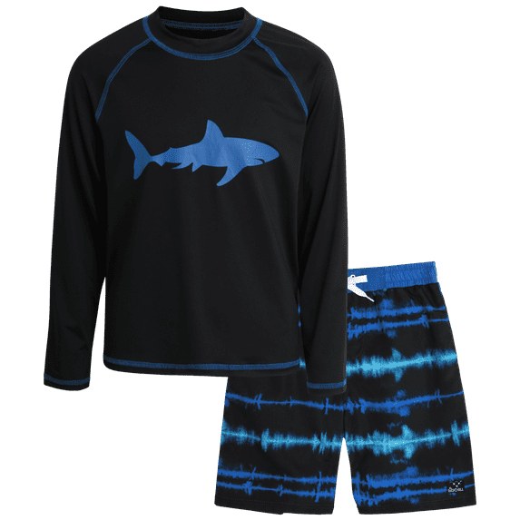 Big Chill Boys 2-Piece UPF 50+ Rash Guard Swim Set: Long Sleeve Shirt ...