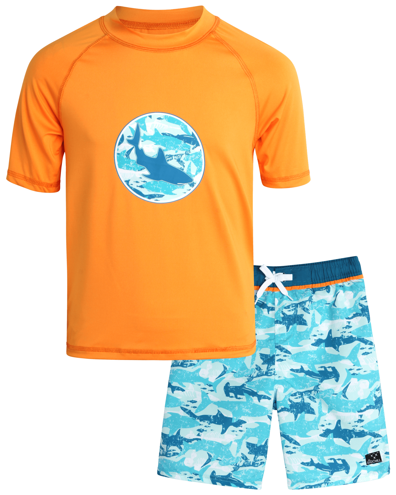 Big Chill Boys' 2-Piece UPF 50+ Long Sleeve Rash Guard and Swim Trunks ...