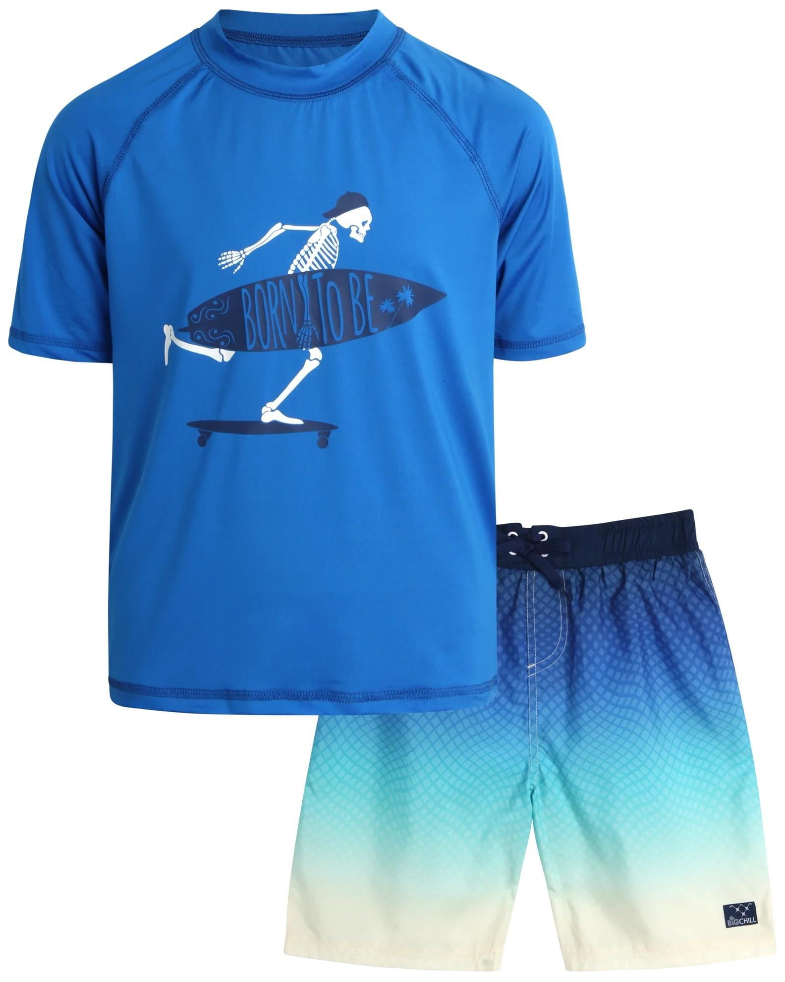 Big Chill Boys' Long Sleeve Rash Guard Swim Top and Trunks - UPF 50 ...