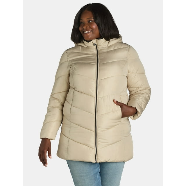 Big Chill Women's and Women's Plus Chevron Quilted Puffer Jacket with ...