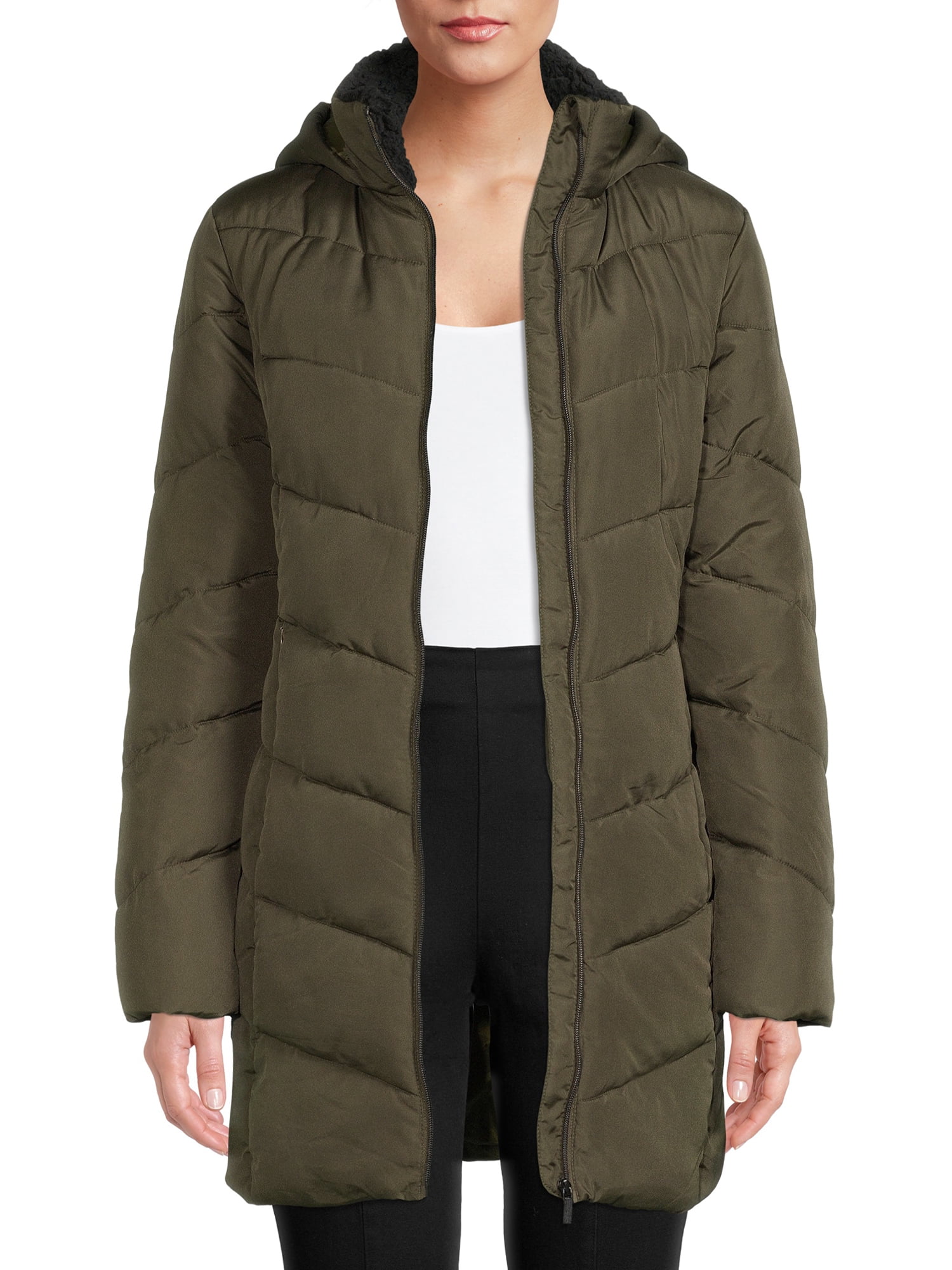 Big Chill Women's and Women's Plus Chevron Quilted Puffer Jacket with ...