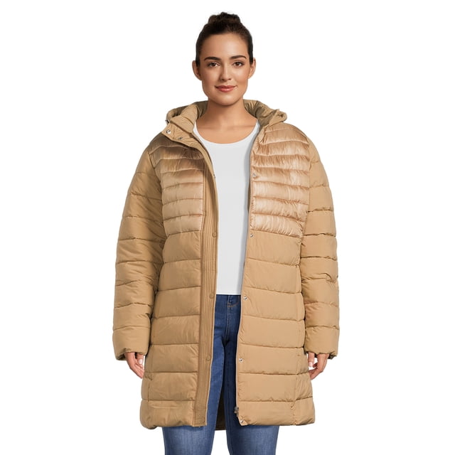 Big Chill Women's Plus Size Down Blend Long Tech Stretch Jacket with ...