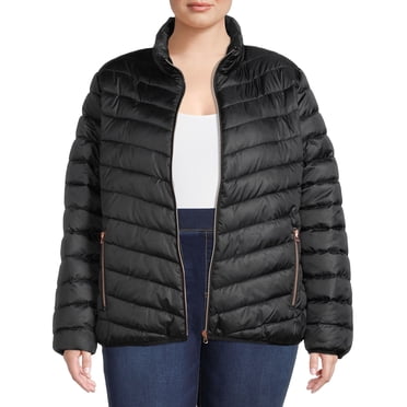 Time and Tru Women's Plus Size Packable Puffer Jacket with Hood ...