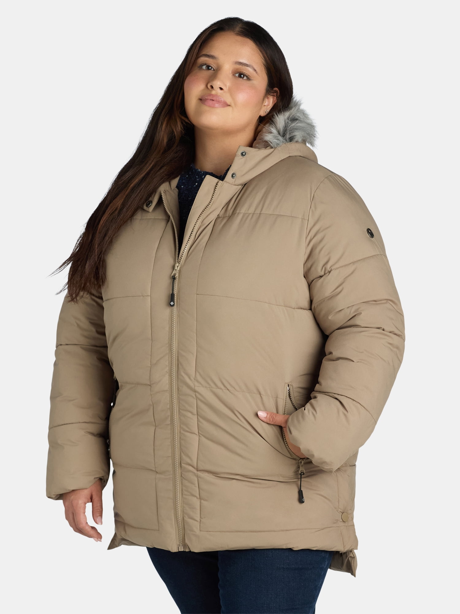 Big Chill Women's and Women's Plus Wide Quilted Puffer Coat with Faux ...