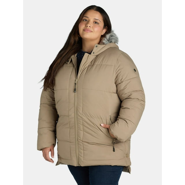 Big Chill Women's and Women's Plus Wide Quilted Puffer Coat with Faux ...