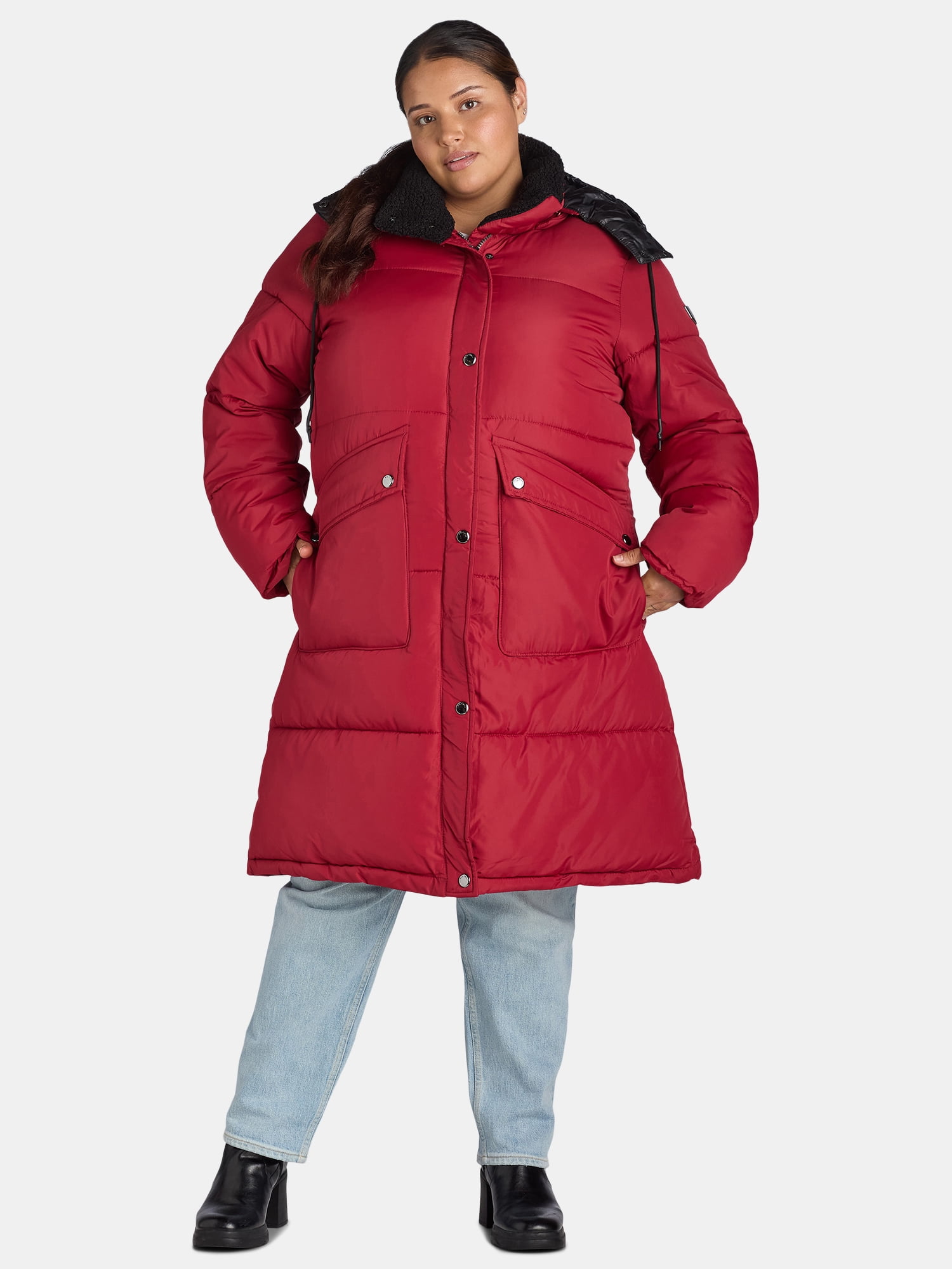 Big Chill Women's and Women's Plus Maxi Puffer Coat with Hood ...
