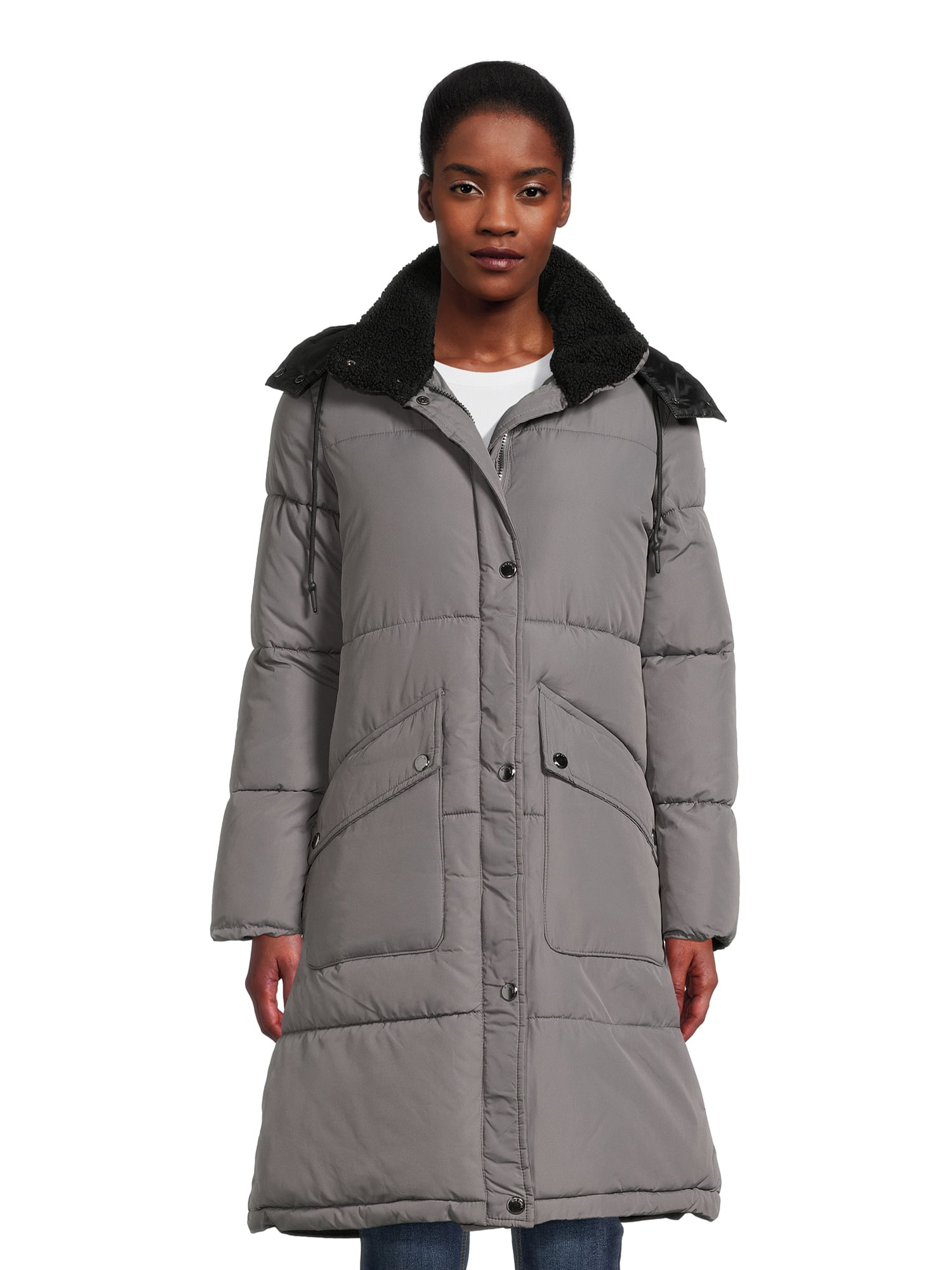 Big Chill Women's and Women's Plus Heavy Maxi Coat with Boucle Collar ...