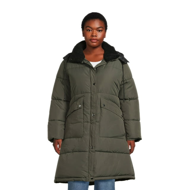 Big Chill Women's and Women's Plus Maxi Puffer Coat with Hood ...