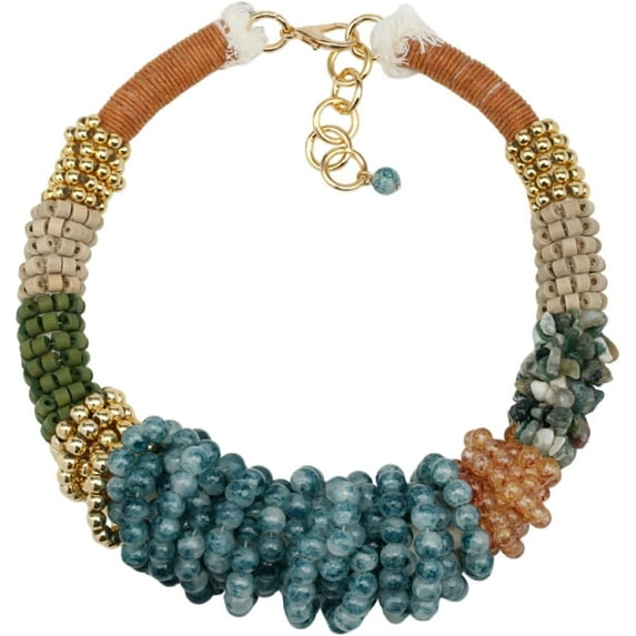 Big Chunky Statement Crystal Bead Necklace for Women Stone Wood ...