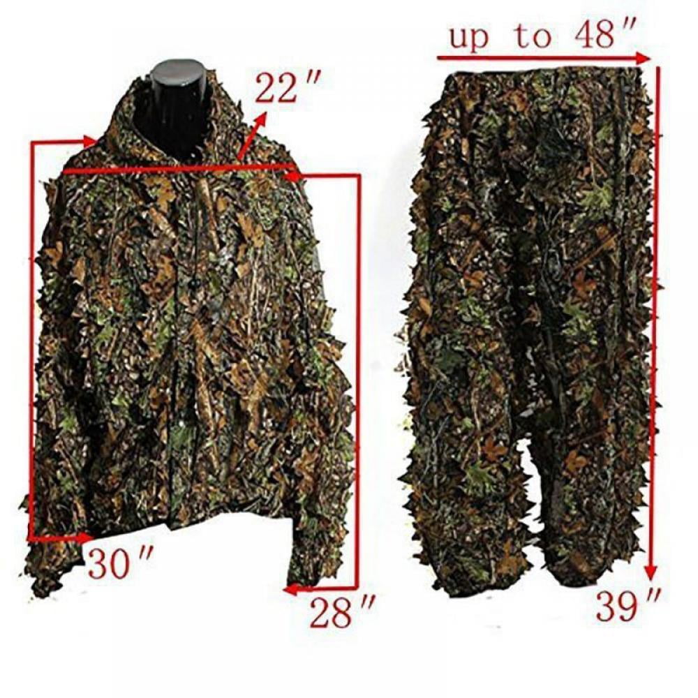 Big Clearance! 3D Leaves Linen Hunting Clothes Suit Long Sleeve Tops Pants Outdoor Shooting ...