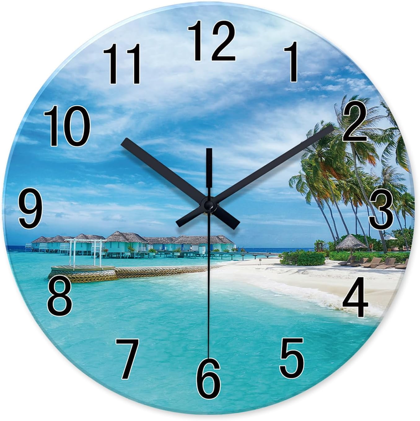 Big Coastal Wall Clock Silent - Blue Beach Glass Wall Clock Battery ...