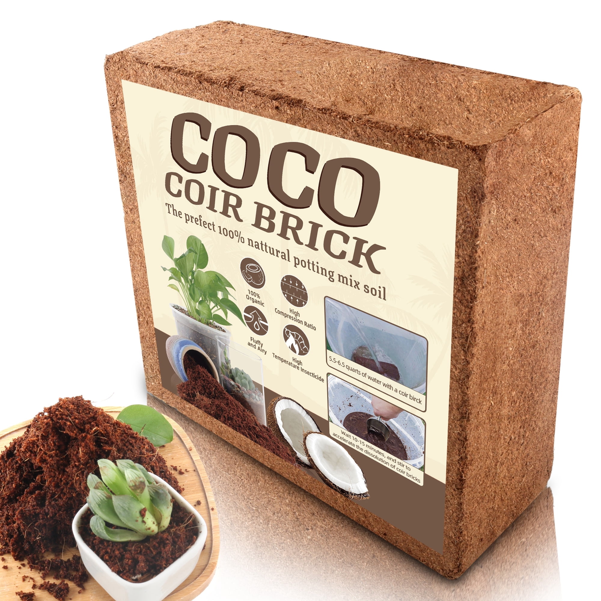 Big Coco Coir Brick for Plants, 100% Natural Organic Compressed Coconut ...