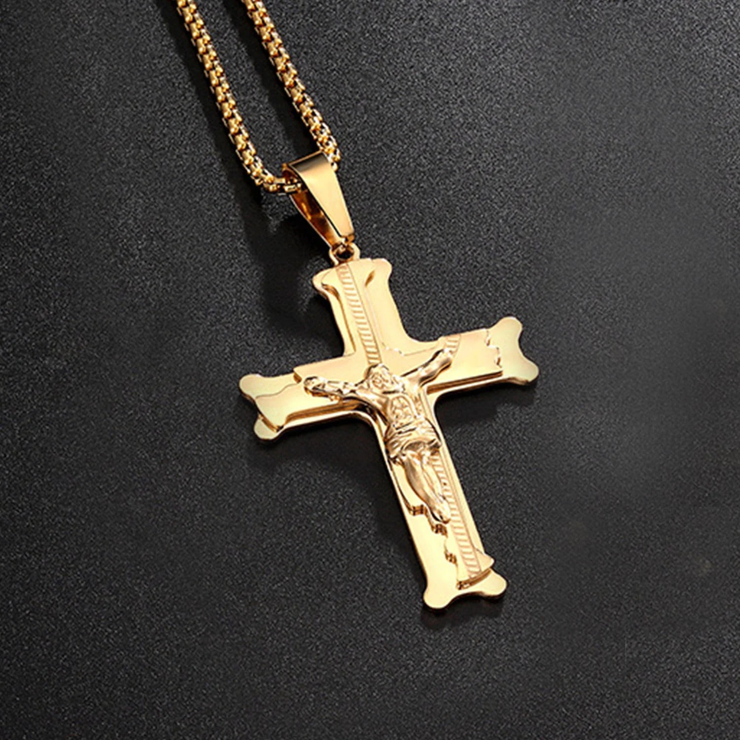 Big Crucifix Cross Pendant Male 14K Yellow Gold Christian Amulet ...