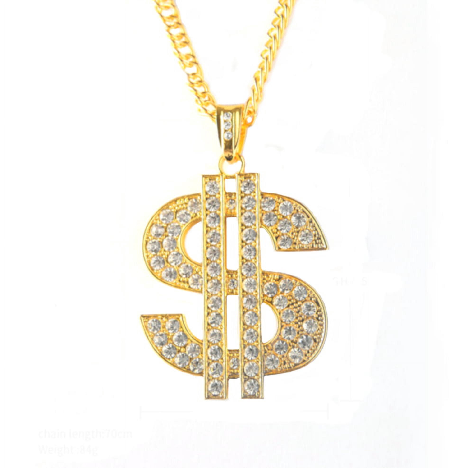 Big Crystal Dollar Sign Crystal Stones Anti-Tarnish Necklace Pendant ...