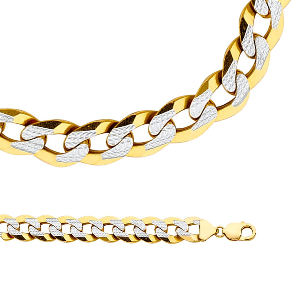 Big Cuban Necklace Solid 14k Yellow & White Gold Chain Pave Curb Wide ...