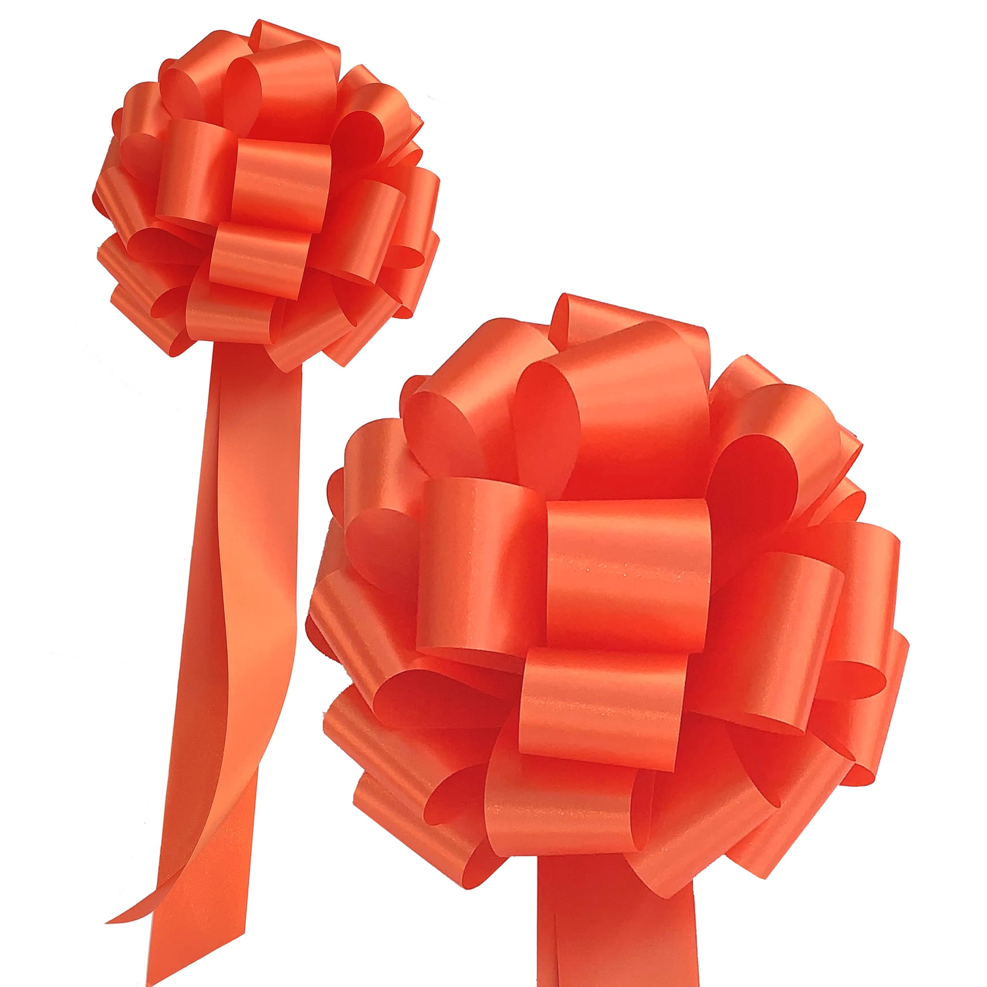 Big Decorative Orange Ribbon Pull Bows with Tails - 9" Wide, Set of 6 ...