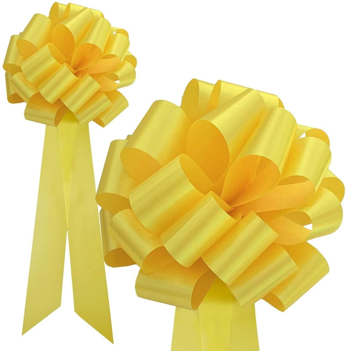 Big Decorative Yellow Pull Bows - Set of 6, 20" Long Tails, 9" Wide ...