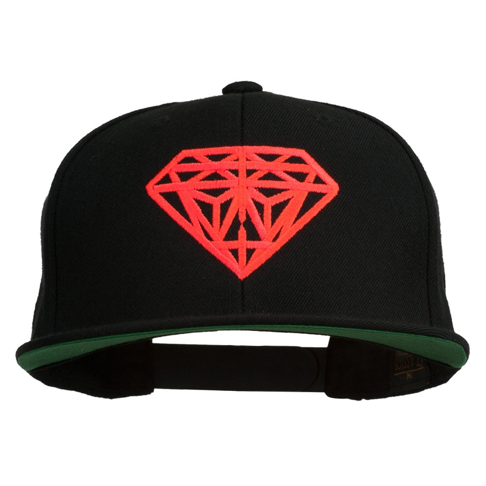 Big Diamond Outline Embroidered Flat Bill Black Cap - Neon Orange OSFM ...