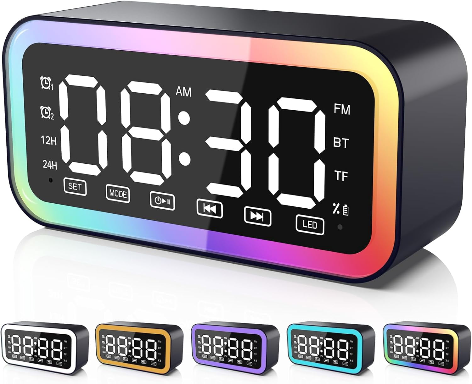 Big Digital Dual Alarm Clock,Bluetooth Speaker with HIFI Stereo,Compact ...