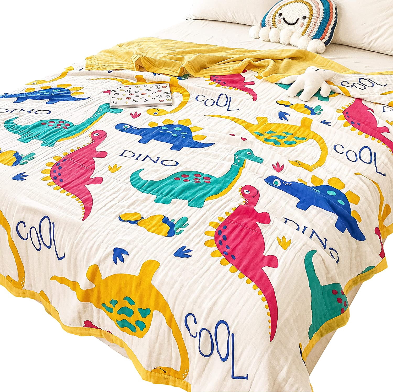 Big Dinosaur Muslin Wrap Blanket 100% Cotton 6 Layer Quilt Bed Blanket ...
