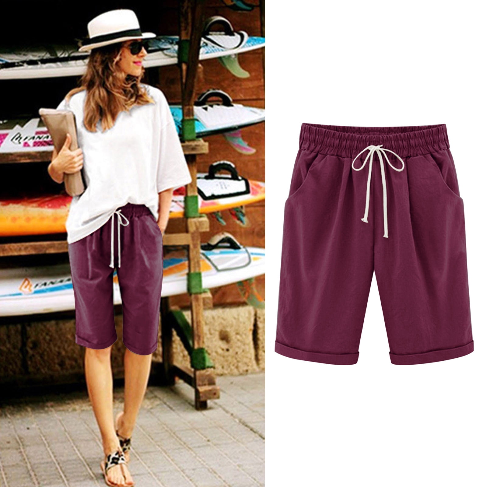 Big Discount, Women’s Solid Color Five-Part Pants and Shorts ...